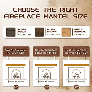 ABSWHLM 60x7x3 Fireplace Mantel - Solid Rustic Wood - Wall Mounted Floating Shelf with Invisible Heavy Duty Steel Bracket (Natural Wood)