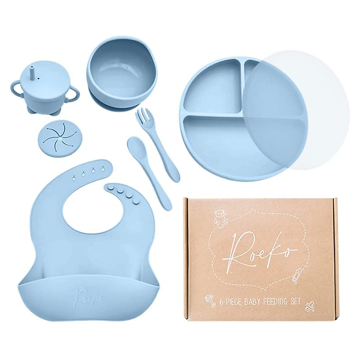Baby Led Weaning - Silicone Baby Feeding Set - Baby Led Weaning Supplies - Baby Led Weaning Utensils - Silicone Plates For Baby - Silicone Bibs for Babies - 6 Month Old Baby Essentials - Baby Products