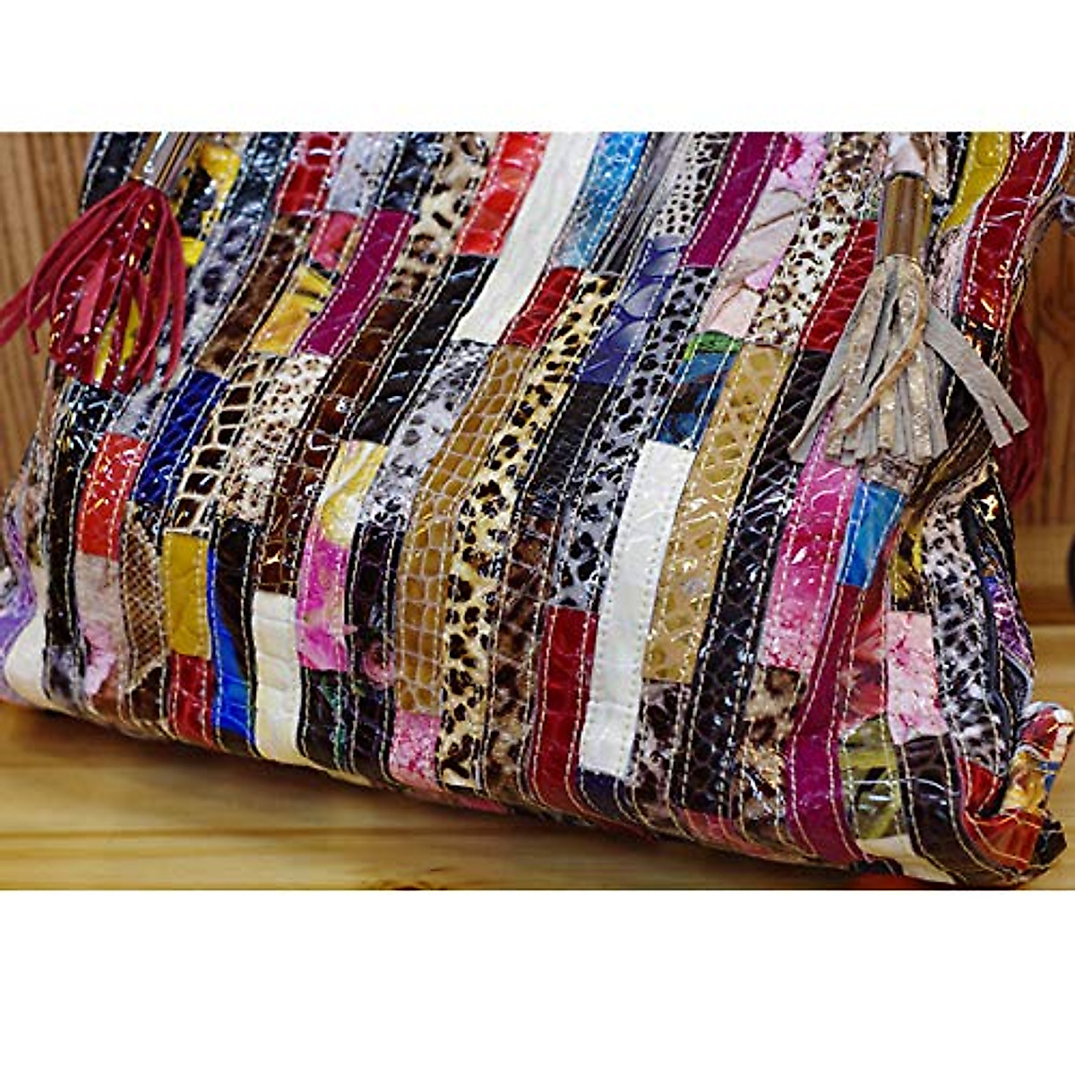 Segater® Women’s Multicolor Big Boston Bag Genuine Leather RANDOM Colorful Patchwork Large Tote Handbag Hobo Large Capacity Crossbody Bag Big Hobo Purse