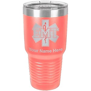 LaserGram 30oz Vacuum Insulated Tumbler Mug, EMT Emergency Medical Technician, Personalized Engraving Included (Coral)