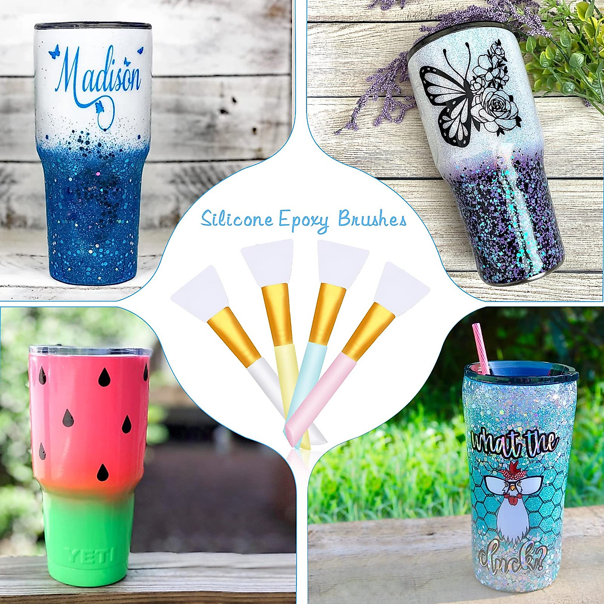 Silicon Epoxy Brushes Set for Making Epoxy Glitter Tumblers, Reusable Flexible Epoxy Application Sticks for Spreading an Even Coat of Epoxy Resin on Tumblers and Cups (Pack of 4)