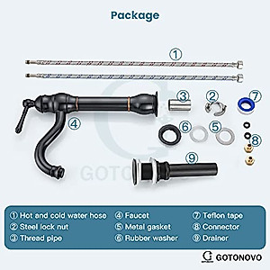 gotonovo Bathroom Vessel Sink Faucet Oil Rubbed Bronze with POP UP Drain Single Lever Handle 1 Hole Bowl Sink Mixer Tap Deck Mount Tall Spout Lavatory Vanity