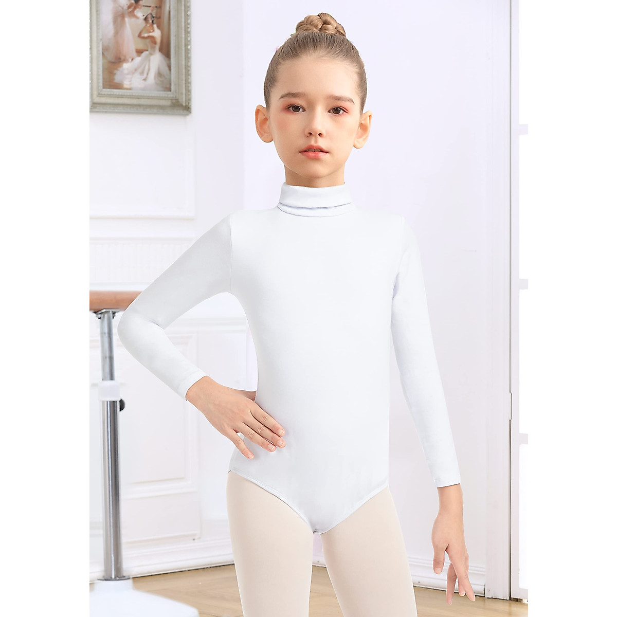Tegmk Girls' Team Basic Turtleneck Long Sleeve Leotard with Durable Snaps, Front Lining, Zipper Back(6039-07-L)