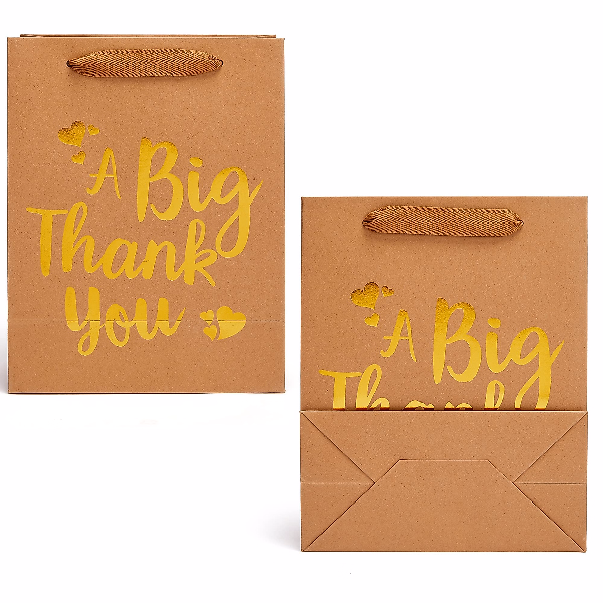 6-Pack Extra Heavy Duty Kraft Paper Bags, 10.3" x 4.5" x 8.2" Medium Gift Bag - Gold Foil"A Big Thank You", Sturdy, Durable Bag for Weddings, Birthdays, Baby Showers, St. Valentine's Day,Washington’s Birthday,St. Patrick’s Day,April Fool’s Day,Easter,Grad