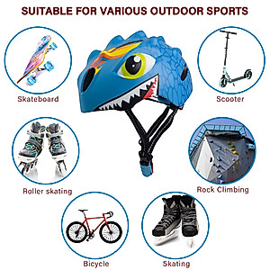 Toddler Helmet Kids Bike Helmet for 2 3 4 5 6 7 8 Years Old Girls with 3D Dinosaur Design Protective Gear Set and Safety Certified, Toddler Bike Cycling Skating Skateboard Scooter Helmet (Blue)