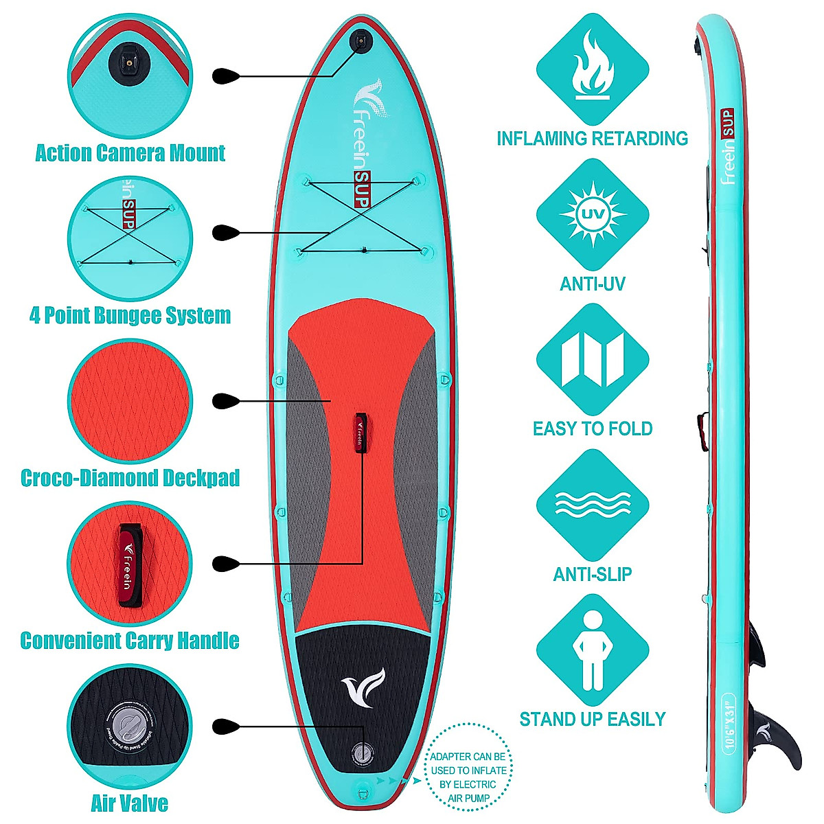 Freein SUP Inflatable Stand Up Paddle Board with Kayak Seat,Paddle Boards for Adults, Accessories sup Pump Adaptor,sup Kayak Paddle（Auqa,10'6"