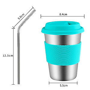 KEREDA 5 Pack 12 oz Cups Stainless Steel with Silicone Lids Straws Drinking Tumblers Eco-Friendly BPA-Free for Adults