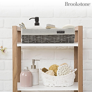 BROOKSTONE [2 PIECE SET] Wicker Storage Basket with Crafted Side Handles, Boho Organization and Storage, Woven Decorative Shelf Bin, Over the Toilet Paper Reserve, Suitable for Any Home Décor Style