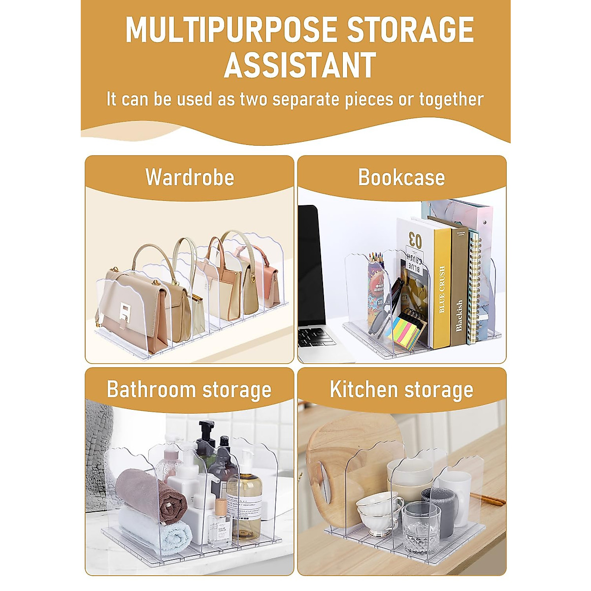 Nagobi Purse Storage Organizer for Closet, Adjustable Bag Organizer Closet, Clear Acrylic Handbag Storage Organizer Perfect for House, Bedroom, Office, Cabinets (8 Layer)