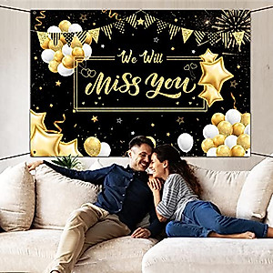 We Will Miss You Backdrop Banner Gatherfun Going Away Party Supplies Decorations Large Black and Gold Photography Background for Men Women Farewell Anniversary Retirement Graduation Party