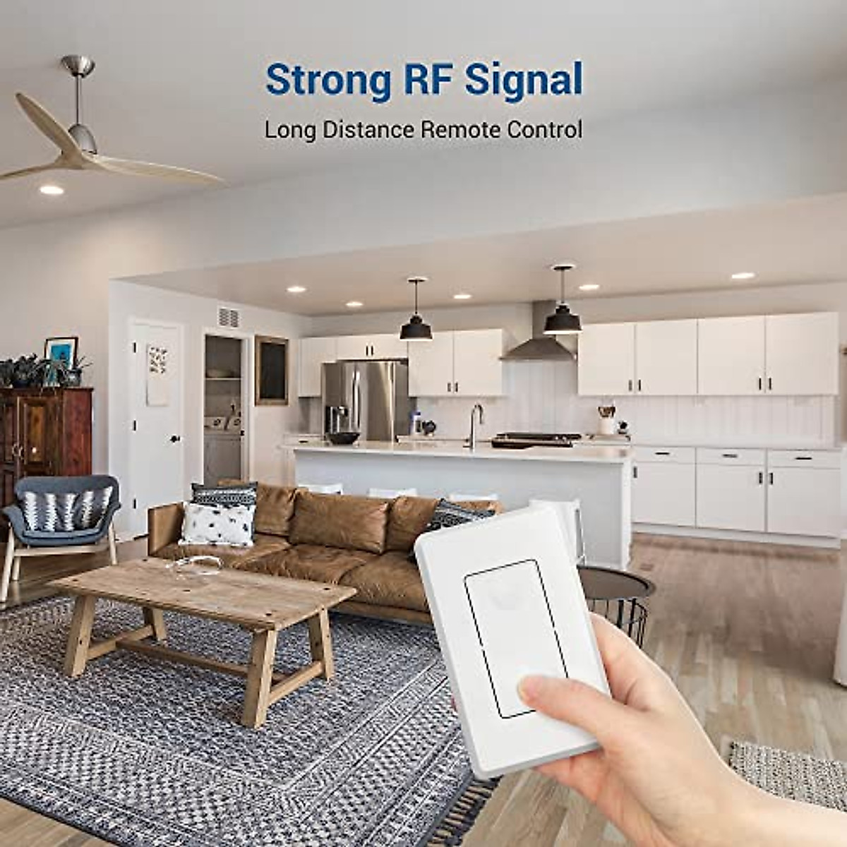 DEWENWILS 3 Way Wireless Light Switch and Receiver Kit, Remote Control Wall Switch for Ceiling Lights, Fans, Lamps, No in-Wall Wiring, No WiFi Needed, Wireless Panel Switch,100Ft RF Range