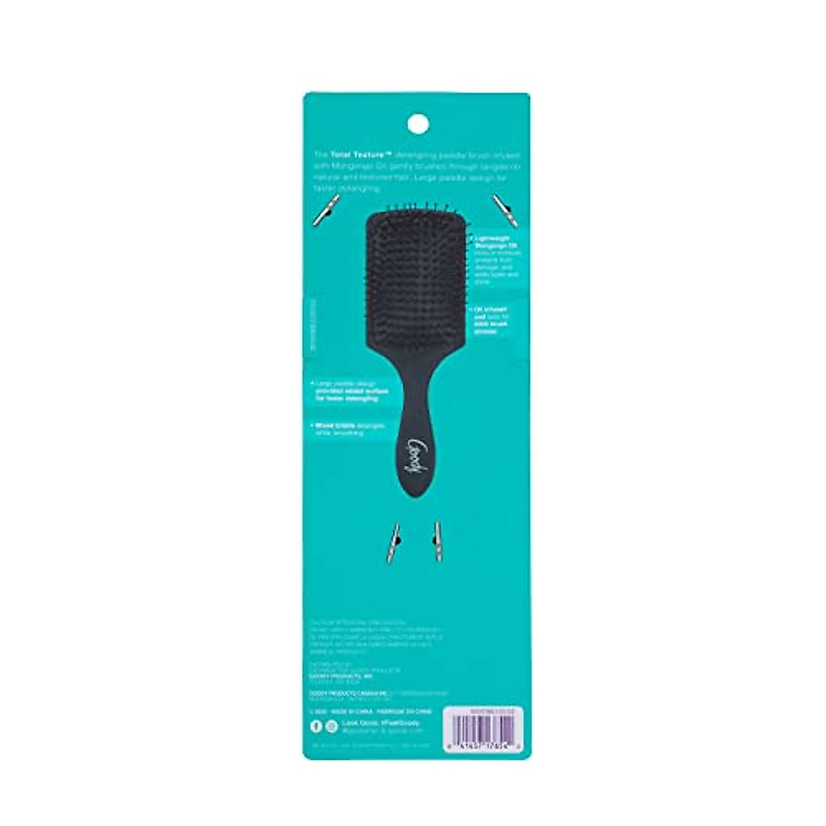 Goody Total Texture Mongongo Oil Brush - Oil Infused Detangler Adds Luster and Shine and Protects Hair - Pain-Free Hair Accessories for Women and Girls - Durable for Everyday Use - Black