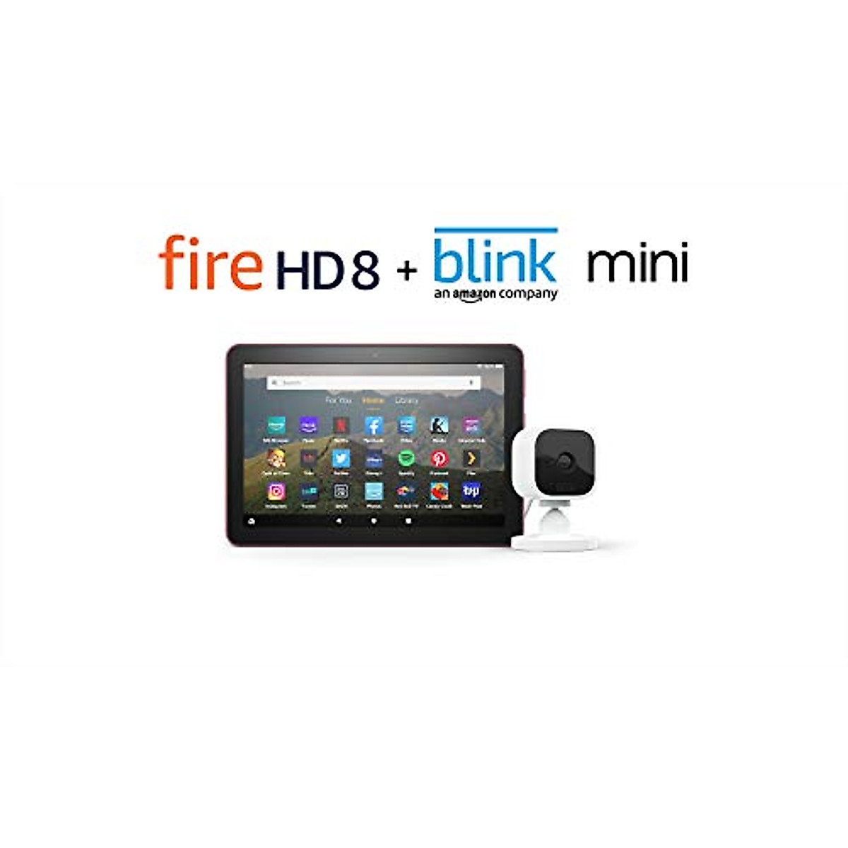 Fire HD 8 Smart Home Bundle including Fire HD 8 Tablet 64 GB Ad-Supported (Plum) with Blink Mini Camera