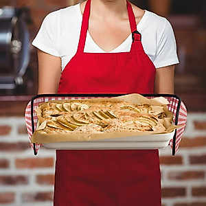 KLL Double Oven Mitts Red Checkboard Heat Resistant Gloves Potholders Perfect Set for Cooking Baking Handling Hot Pots and Pans,35" x 7"