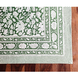 ATOSII Meraki Green 100% Cotton Spring Tablecloth, Handblock Print Rectangle Table Cover for Kitchen Dining Linen I Parties, Outdoors, Christmas, Wedding, Easter Decor 60 X 108 Inches I 8 Seater