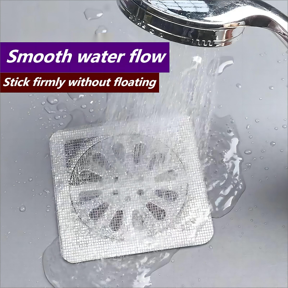 50 Pack,4" X 4" Disposable Shower Drain Cover Hair Catcher, Square Shower Drain Mesh Sticker,Disposable Floor Drain Sticker Suitable for Bathroom/Laundry/Bathtub/Kitchen/Sink/(50 PCS)