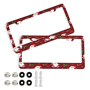 YETTASBIN Christmas Santa Claus License Plate Frames, Decorative License Plate Covers, 2 Packs Universal Aluminum Tag Frame with 2 Holes & Screw Caps for Front and Rear Car Tags, Elliptical Hole