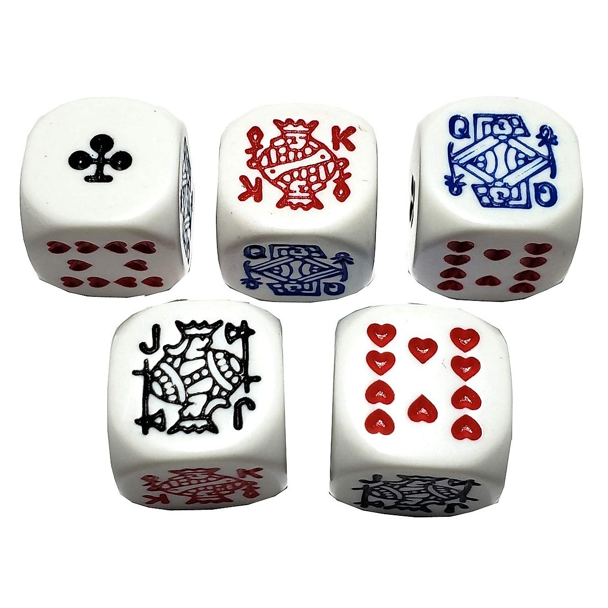 Set of Dice Cup with Storage Compartment Black PU Leather Red Felt Lined + (5) 16mm Poker Dice (Gift Boxed) (Poker (Rounded Corners, Clubs Ace) - White)