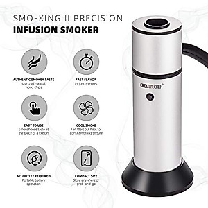 TMKEFFC Portable Smoker Gun, Handheld Smoke Infuser for Cocktail Food Drink Smoking, Enhance Taste for Meat, Sous Vide Steak, Grill, BBQ, Popcorn, Cheese, Wood Chips Included, Silver