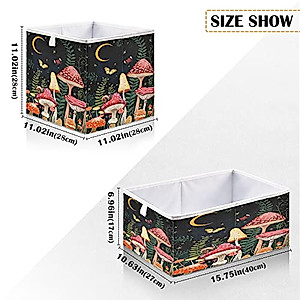 Night Mushroom Art Cube Storage Bin, Collapsible Storage Box Bins with Cubes, Foldable Fabric Baskets Bins for Shelf,Closet Cabinet,Home Organization, 11.02 x 11.02 x 11.02 inch