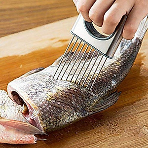 Hvanam Stainless Steel Onion Cut Holder Slicer With 10 Even Prong Easy Hold Vegetable To Cut Tomato Lemon Potatoes And Loosen Meat Kitchen Tools(Silver)