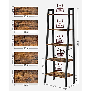 VASAGLE ALINRU 5-Tier Bookshelf, Industrial Bookcase and Storage Rack, Wood Look Accent Furniture with Metal Frame, 22.1 x 13.3 x 67.7 Inches, Rustic Brown