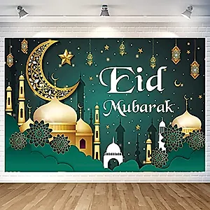 Ramadan Backdrop Decorations Eid Mubarak Banner Ramadan Photo Background for Home Indoor Outdoor Ramadan Party Decorations Supplies 70.8 x 47.2 Inch (Green)