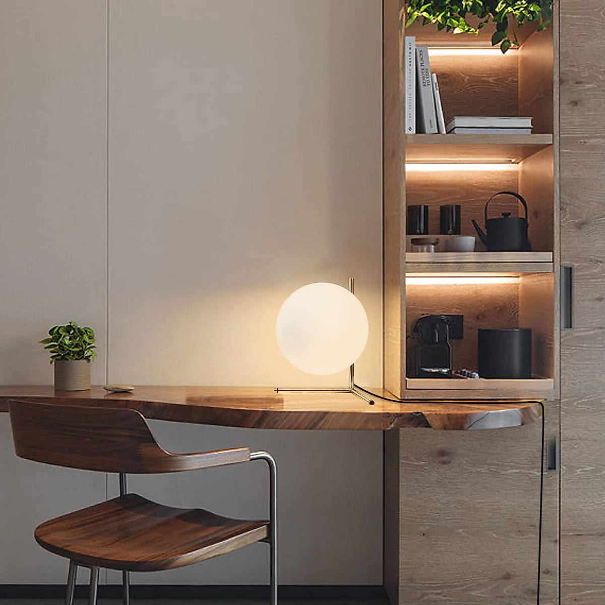 BOKT Mid Century Modern Brass Table Lamp Contemporary Gold Glass Globe Desk Lamp Vintage Bedroom Bedside Reading Lamp Golden Metal Nightstand Lamp for Office Study Room