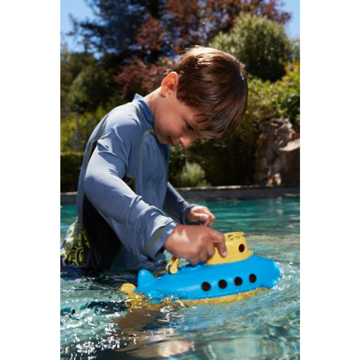 Green Toys Submarine in Yellow & blue - BPA Free, Phthalate Free, Bath Toy with Spinning Rear Propeller. Safe Toys for Toddlers, Babies