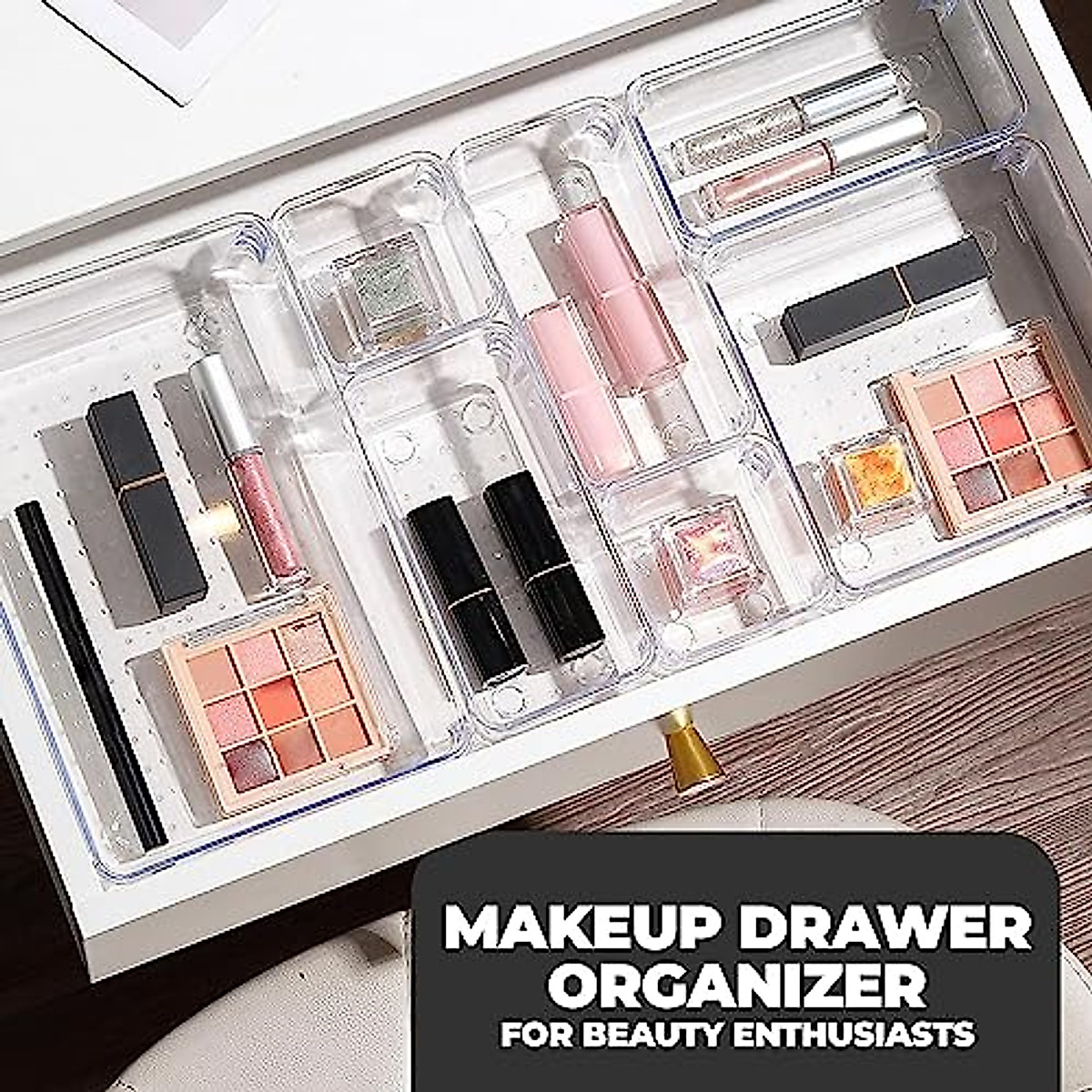 FRANIKAI 25 PCS Clear Plastic Drawer Organizer Set with 4 Sizes, Vanity Desk Drawer Divider & Makeup Organizer, Bathroom, Kitchen, Office Desk & Jewelry Organizer, Cabinet Storage Bins Divider Plastic Drawer Organizer of 25 PCS , Set 4 Sizes for Bathroom,