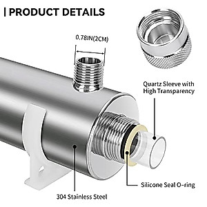 TAISHAN Ultraviolet Water Purifier Sterilizer Filter for Whole House Water Purification,2GPM 21W 110V,1 UV Lamp + 1 Quartz Sleeve