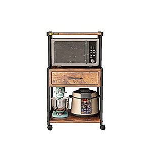 YQ FUNLIS 3-Tier Movable Printer Stand with Storage Home Office Printer Stand with Drawer Rolling Filing Cabinet Printer Cart for Kitchen,Retro
