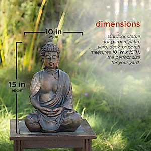 Alpine Corporation 15" Tall Indoor/Outdoor Meditating Buddha Statuary Décor