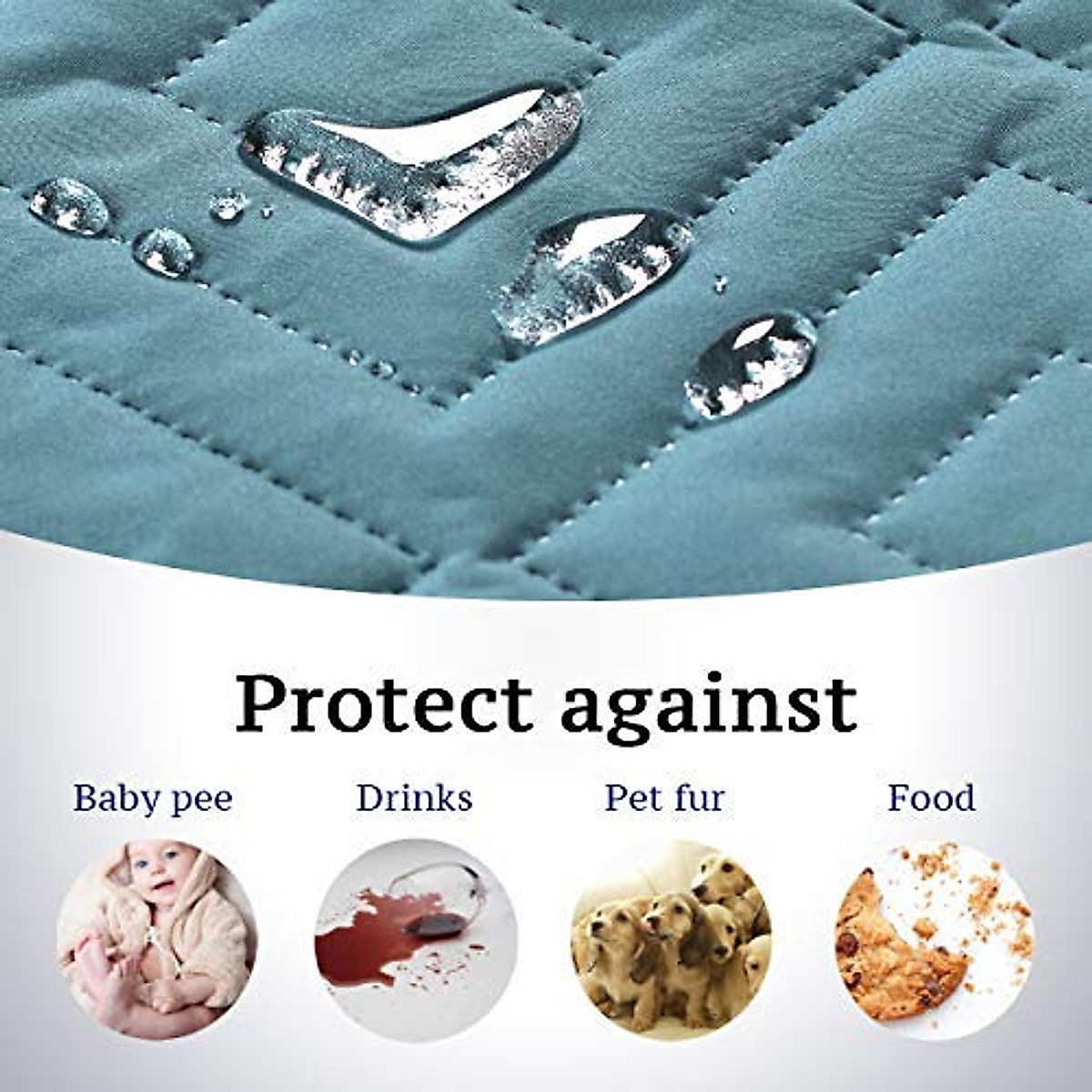 H.VERSAILTEX Reversible Chair Cover Furniture Protector Anti-Slip Couch Cover Water Resistant 2" Elastic Straps Chair Slipcover Pets Fit Sitting Width Up to 21" (Chair:75" x 65", Cameo Blue/Beige)