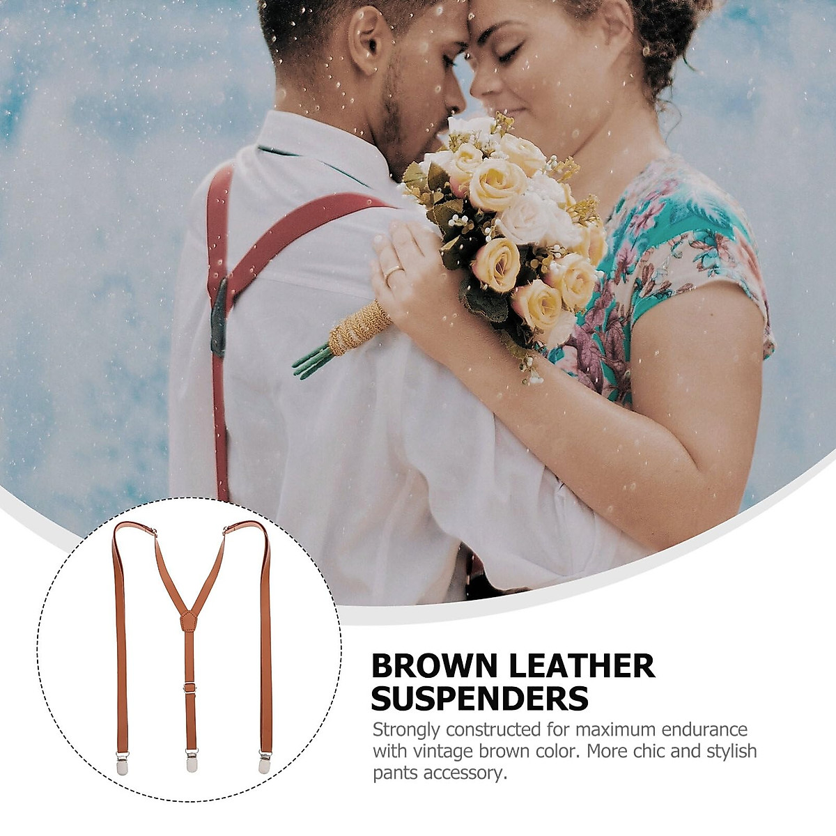 BESTOYARD Mens Suspenders Adjustable Clip Suspender Dress PU Leather Suspenders (Brown)