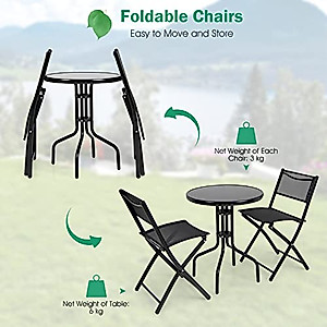 UIIAIOUIAIO 3 Piece Folding Patio Bistro Set, Metal Chairs & Table Set, Outdoor Patio Furniture Set for Garden, Front Porch, Poolside, No Assembly Needs
