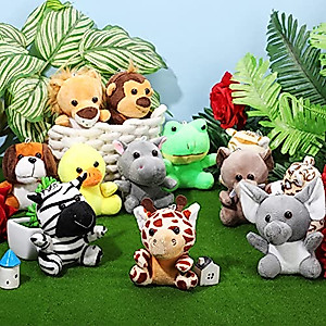 12 Pieces Mini Stuffed Forest Animals Jungle Animal Plush Toys in 4.8 Inch Cute Plush Elephant Lion Giraffe Tiger Puppy Zebra Duck Plush for Animal Themed Parties Teacher Student Achievement Award