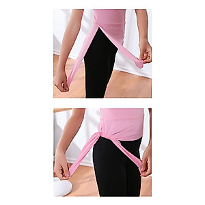 Girls Ballet Leotard Dance Outfits with Short Sleeves Top and Capri Leggings Kids Gymnastics Clothes Set Pink