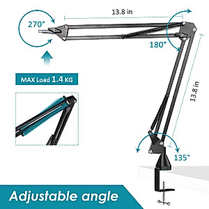 YOUSHARES MV7 Wall Mount Boom Arm Stand with Mic Windscreen and Table Mount Clamp, Mic Stand Arm with Pop Filter Compatible with Shure MV7 and Shure MV7X Microphone