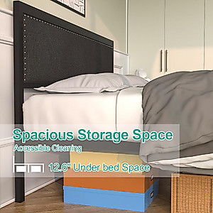 VECELO Queen Size Bed Frame with Linen Fabric Headboard and Footboard, Heavy-Duty Platform with Strong Steel Slats, No Box Spring Needed, Easy Assembly, Black