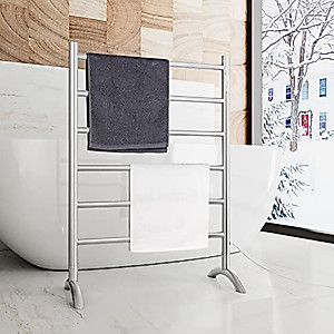 NORTTA Freestanding Towel Warmer 6 Bars Plug-in Option 3 Working Modes Brushed Stainless Steel 24” W 34” H