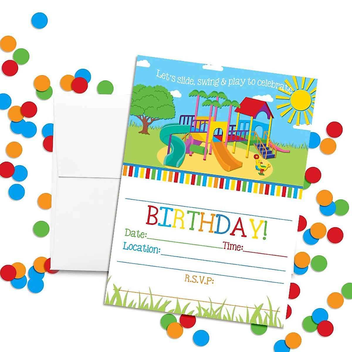 Party in the Park Playground Birthday Party Invitations, 20 5x7 Fill In Cards with Twenty White Envelopes by AmandaCreation
