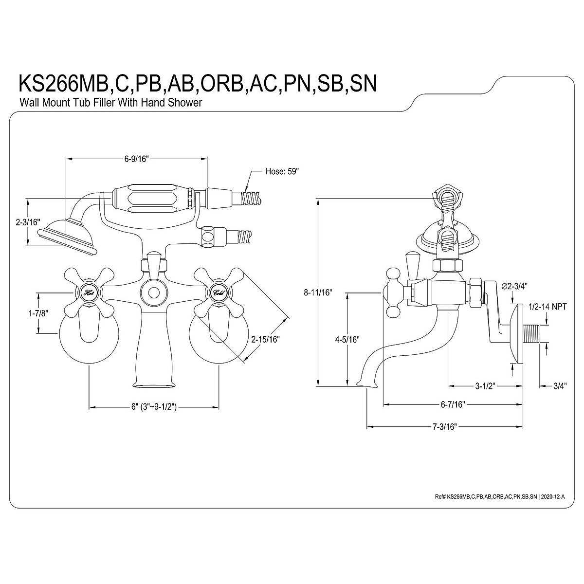 Kingston Brass KS266C Kingston Clawfoot Tub Faucet, 6-Inch Adjustable Center, Polished Chrome