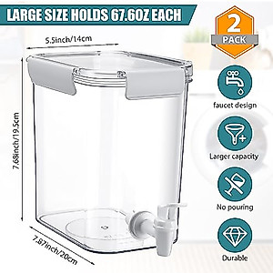 Dandat 2 Pcs 67.6 oz Laundry Detergent Dispenser with Faucet Beverage Refrigerated Bucket Laundry Soap Containers Liquid Detergent Holder with Labels Fabric Softener Container (Grey)