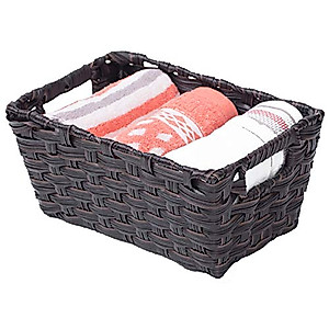 Black Plastic Wicker Shelf Basket Organizer, Set of 3