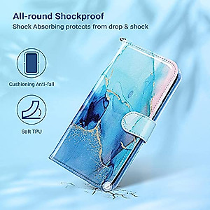 ULAK Compatible with iPhone 13 Wallet Case for Women, Premium PU Leather Flip Cover with Card Holder and Kickstand Feature Protective Phone Case Designed for iPhone 13 6.1 Inch, Blue Marble