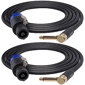 CESS-133-6f Right-Angle 6.35mm 1/4 Inch TS Plug to Speakon Plug Speaker Cable, 2 Channel, Durable Heat-Shrink Protected Metal Housing (6 Feet)