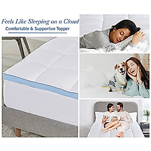 Luxury Mattress Topper Queen Size, Soft Fluffy Cooling Pillow Top Queen Mattress Topper for Bed