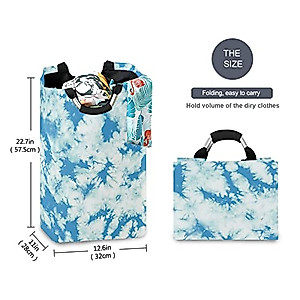 susiyo Blue White Tie Dye Laundry Hamper Collapsible Laundry Basket Organizer Storage Bin for Dorm Clothes