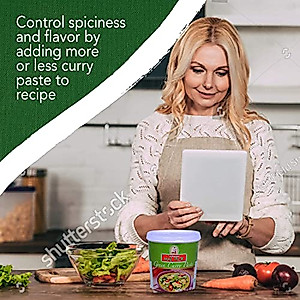 Mae Ploy Green Curry Paste, Authentic Thai Green Curry Paste for Thai Curries & Other Dishes, Aromatic Blend of Herbs, Spices & Shrimp Paste, (14oz Tub) (25469)